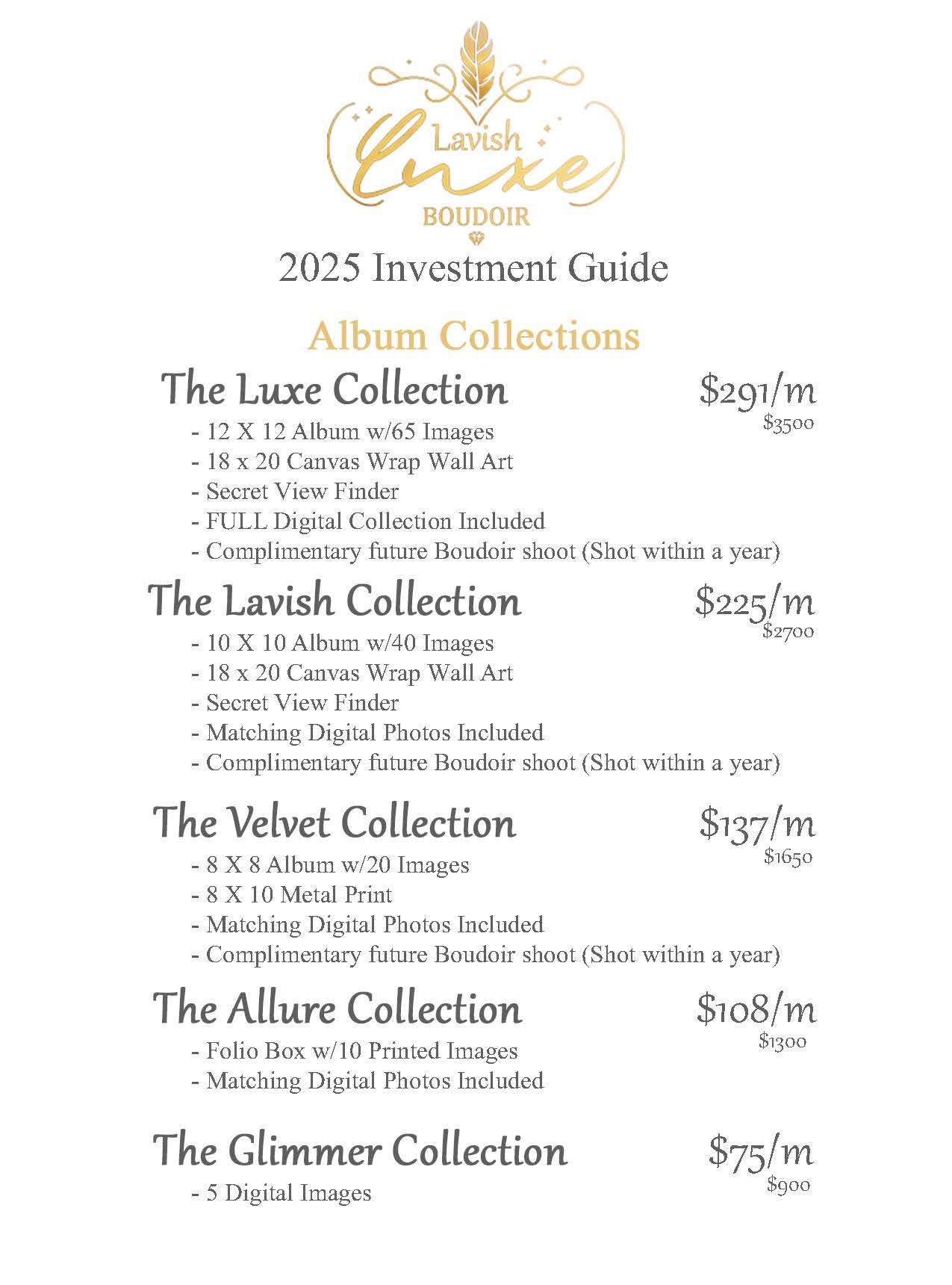 2025 Pricing Guide – Lavish Luxe Boudoir